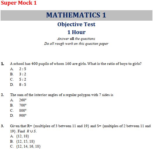 2022 Mathematics BECE ions Super Mock Exam 1